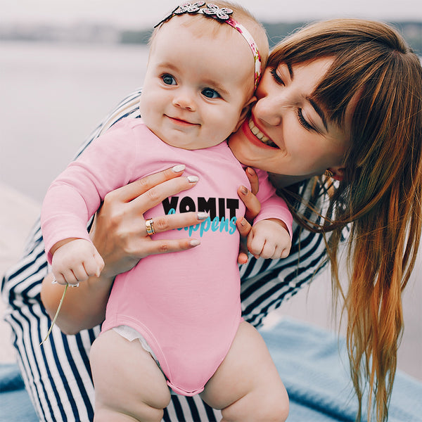 Cute Rascals® Long Sleeve Bodysuit Baby Vomit Happens Funny Humor